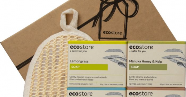 Ecostore Scented Soap Selection(去角质皂袋 麦卢卡蜂蜜香皂80g 椰子皂80g 柠檬草香皂 80g 敏感肌燕麦牛奶皂80g) GPCSSU